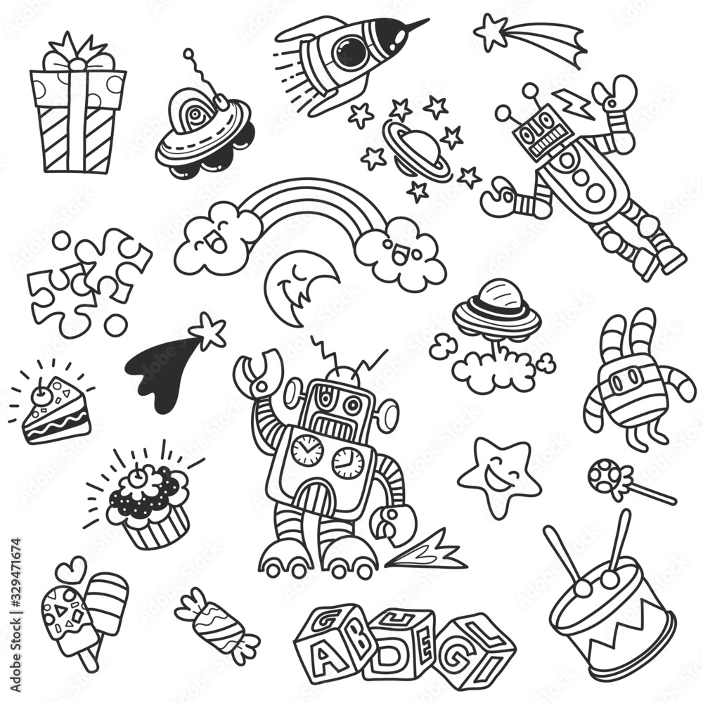 Kindergarten Nursery Preschool School education with children Doodle ...