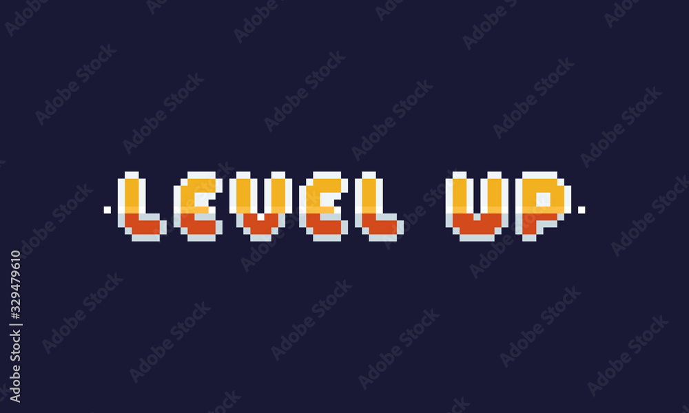 Pixel art gold level up text design. Stock Vector | Adobe Stock