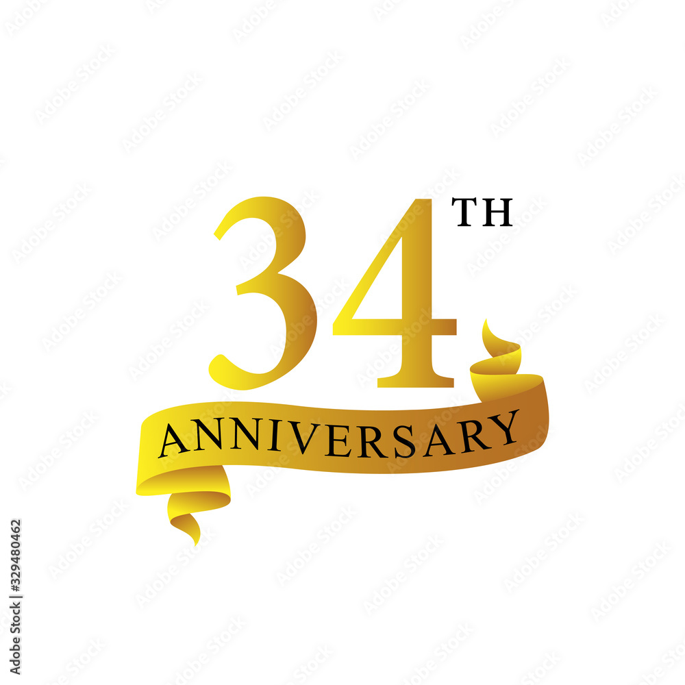 Ribbon anniversary 34th years logo Stock Vector | Adobe Stock