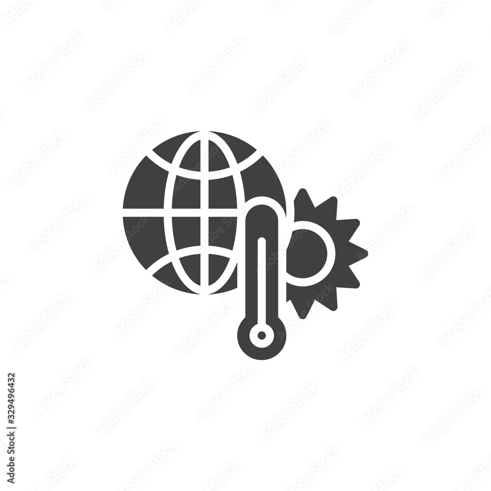 Hot weather thermometer vector icon. Globe sun and thermometer filled ...