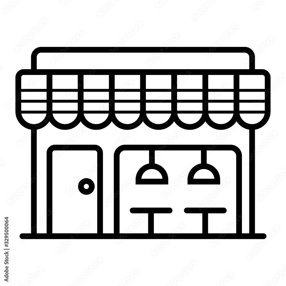 Bar counter with stools thin line icon. Street food retail. Mobile ...