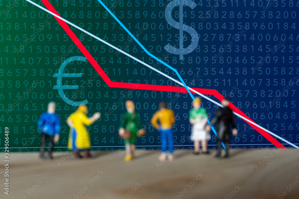 Figurines right before a negative stock exchange chart Stock Photo ...