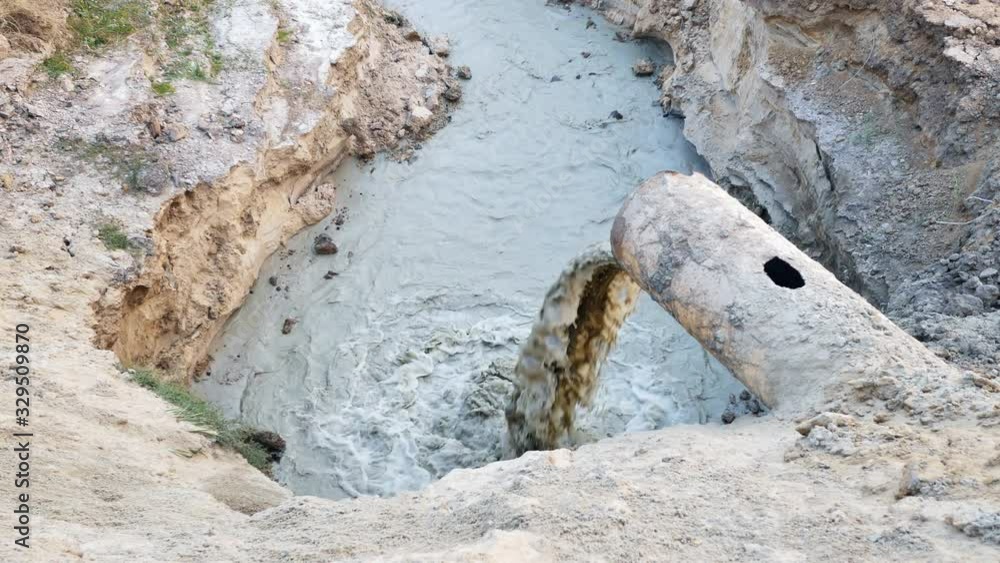 Sewage water pollution flows from dirty sewers pipe. Waste water from ...
