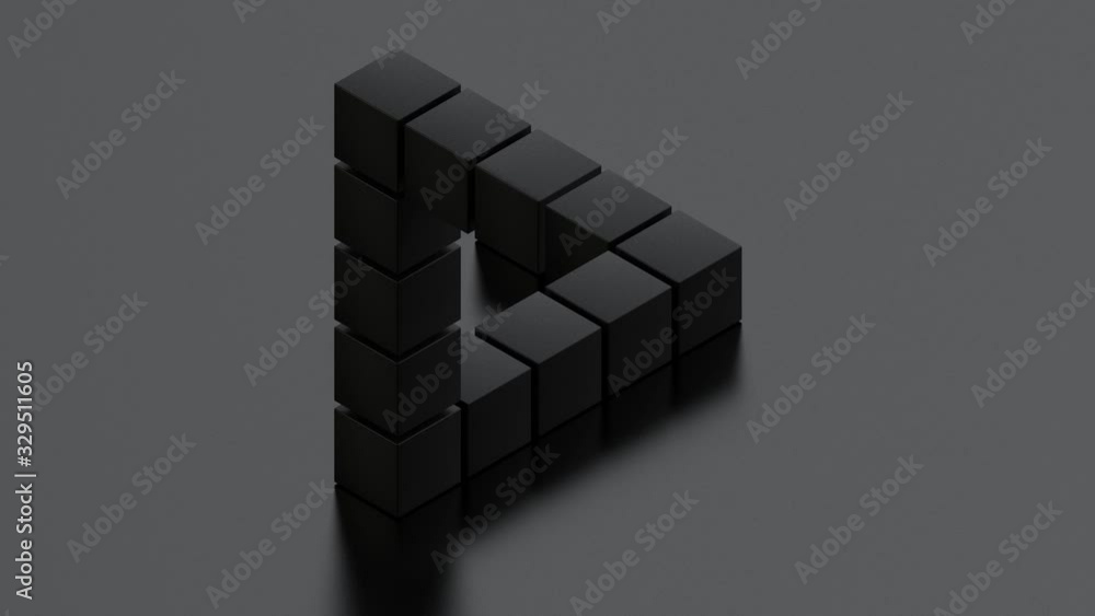 3D animation of an impossible black triangle appearing on a monochrome ...