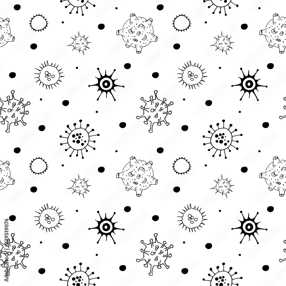 Viruses and bacteria doodle pattern. Seamless backdrop. Microbiology ...