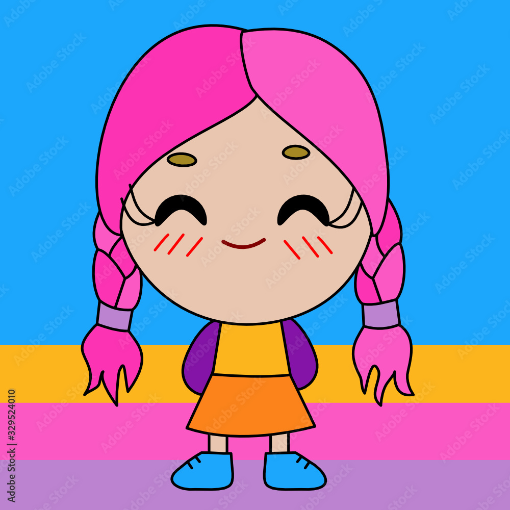 emoji with japanese styled kawaii chibi girl with closed eyes, long ...