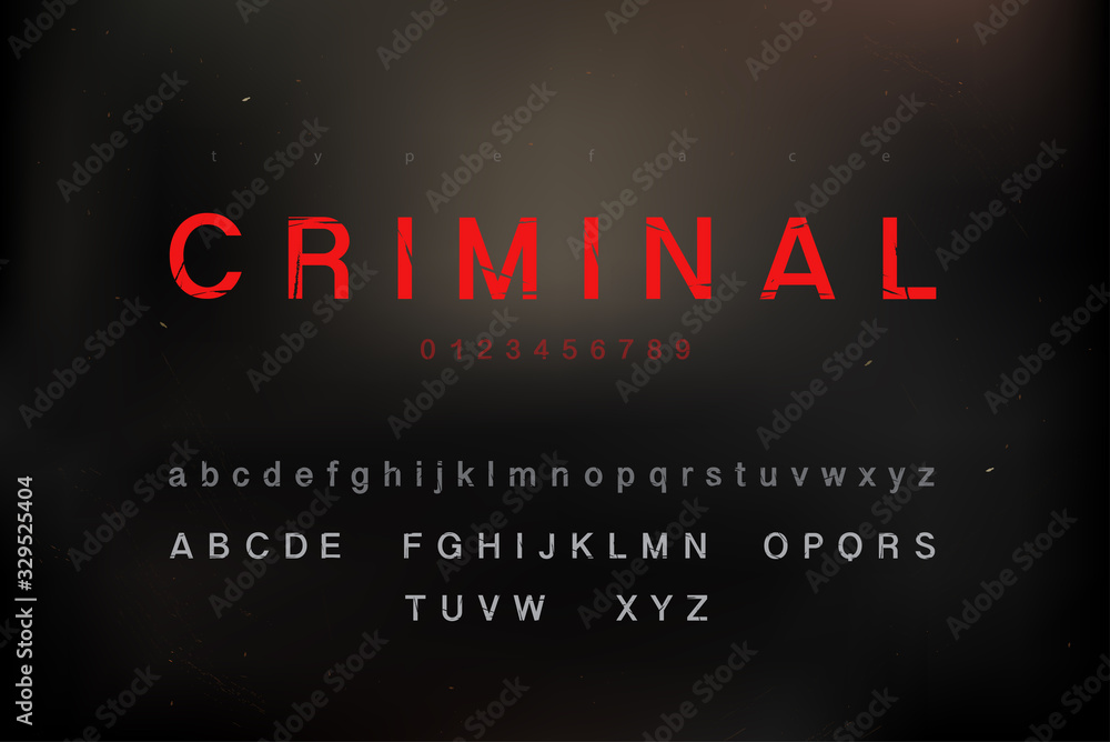 Scratched criminal theme alphabet font set with uppercase lowercase and ...