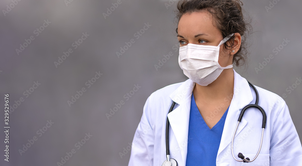 Biology and science. Doctor wearing protection face mask. Virus or ...