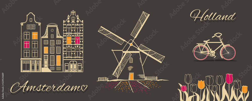 Amsterdam theme picture. Vector illustration. Stock Vector | Adobe Stock