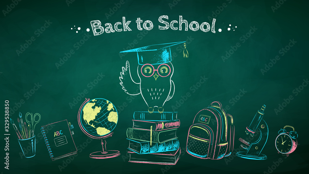Vector chalked poster with education symbols Stock Vector | Adobe Stock