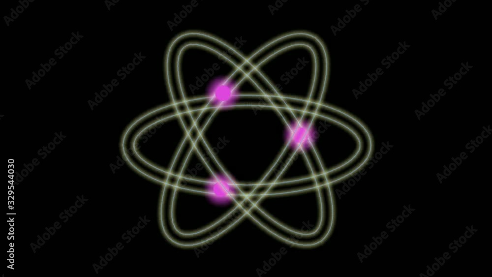 Yellow and purple stylized atom and electron orbits. Scientific motion ...