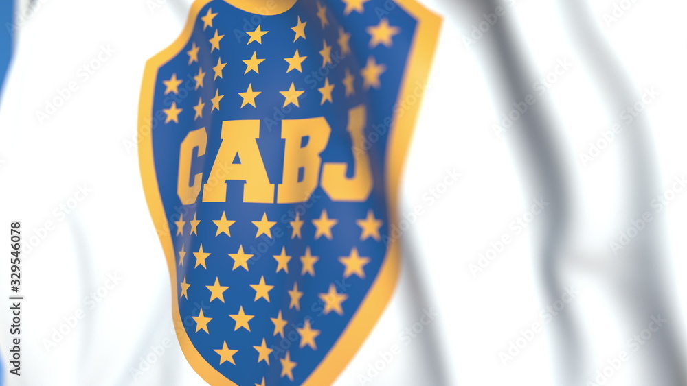 Waving flag with Boca Juniors football club logo, close-up. Editorial ...