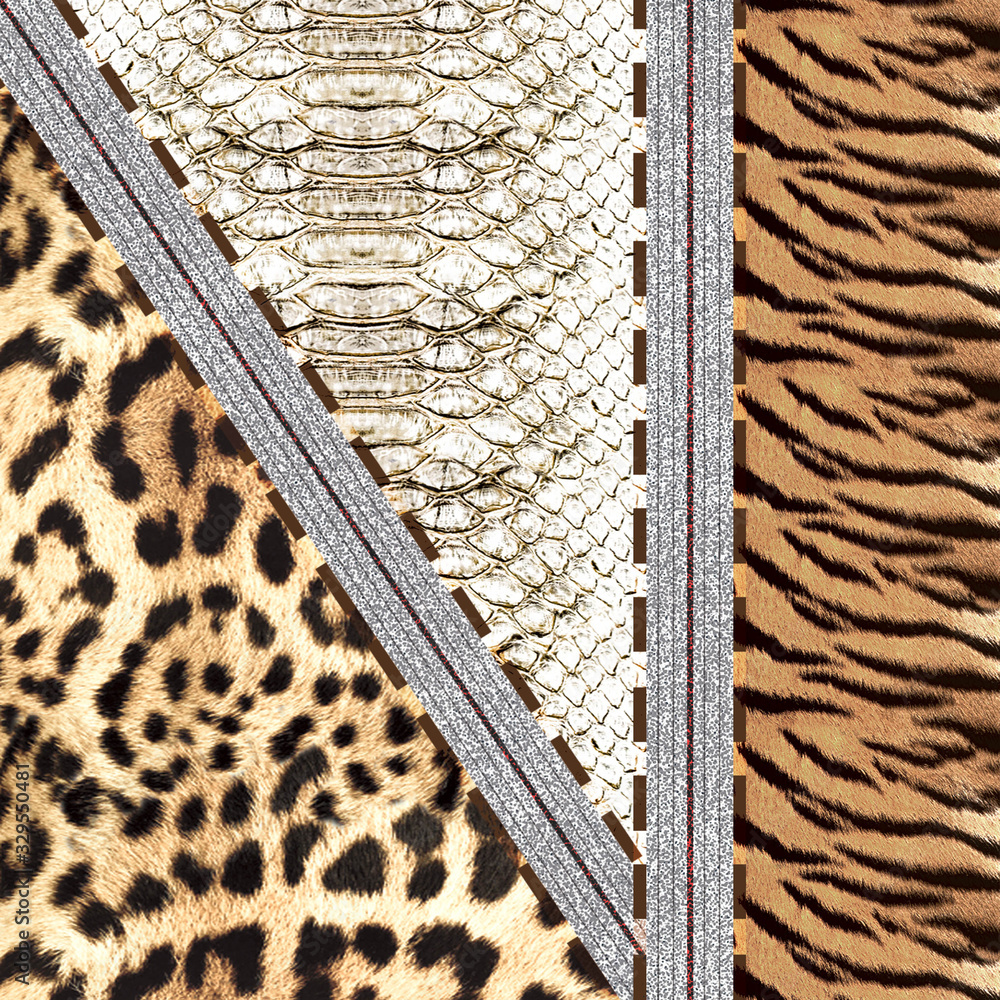 Animal skin background with hand drawn brown strips and grey borders ...