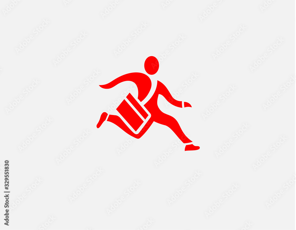 Red icon logo silhouette of a running man with a bag delivery postman ...