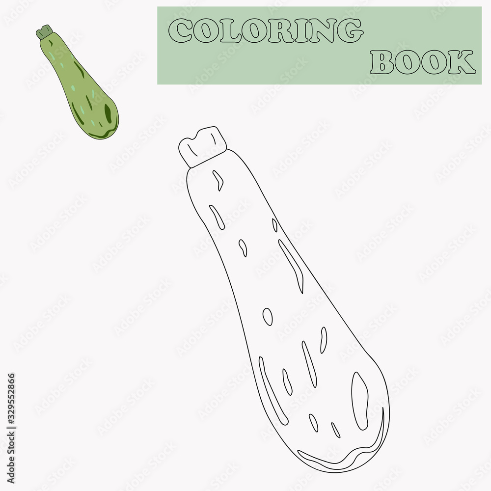 Coloring book or page cartoon of zucchini squash for kids. Cute ...