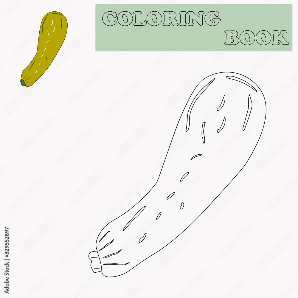 Coloring book or page cartoon of zucchini squash for kids. Cute ...