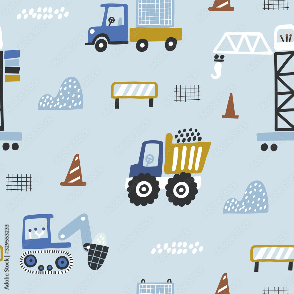 Childish seamless pattern with building equipment. Creative kids ...