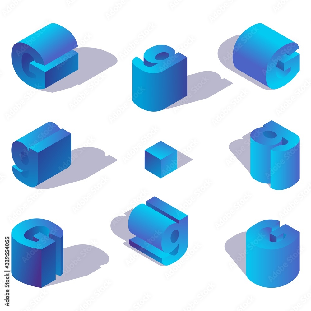 Isometric alphabet font element, english letter G. 3d effect letters in ...