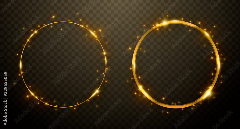 Gold vector frame, glow effect with light, bokeh, shine lines, isolated ...