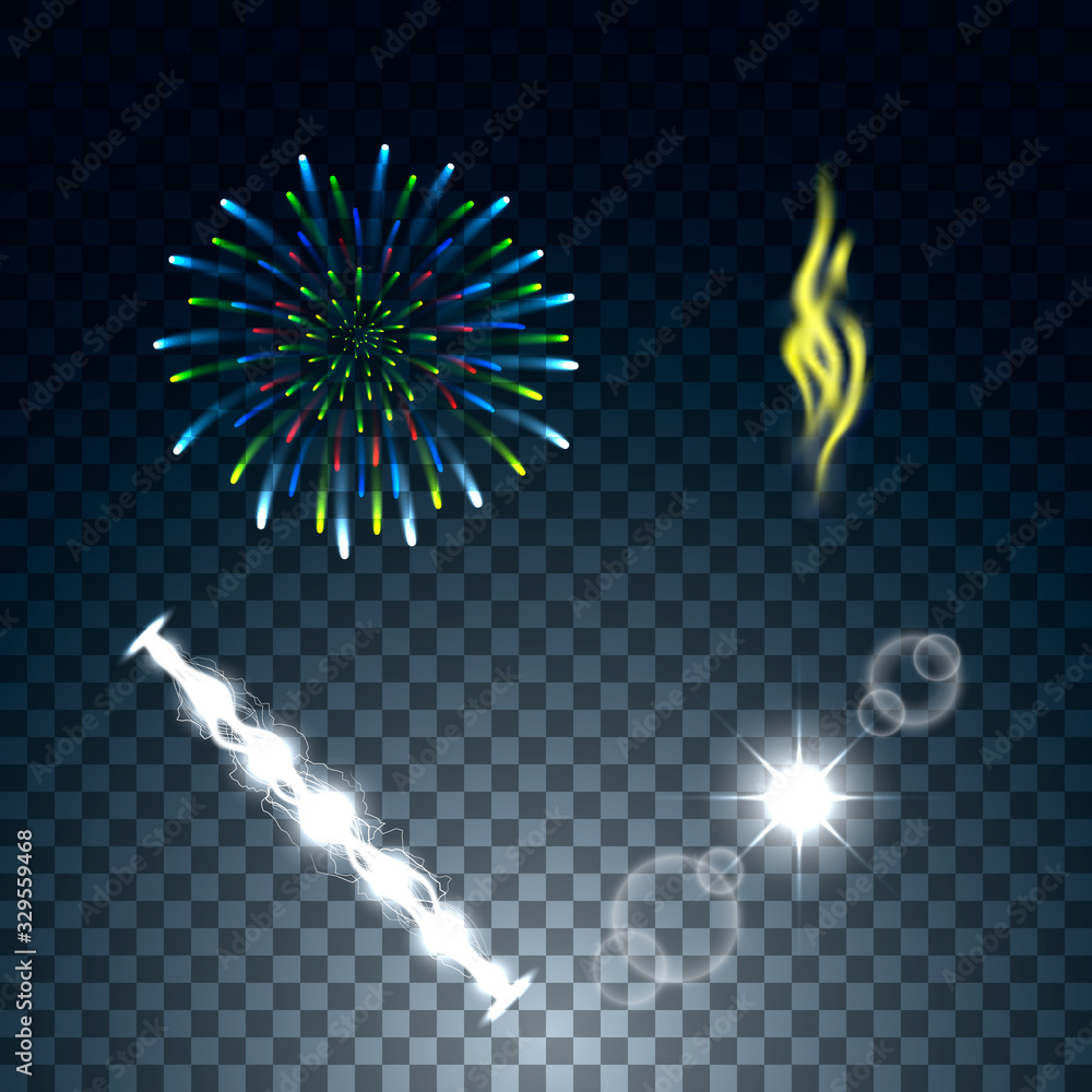 Fireworks, lens flare, fire, lightning on transparent background. Stock ...