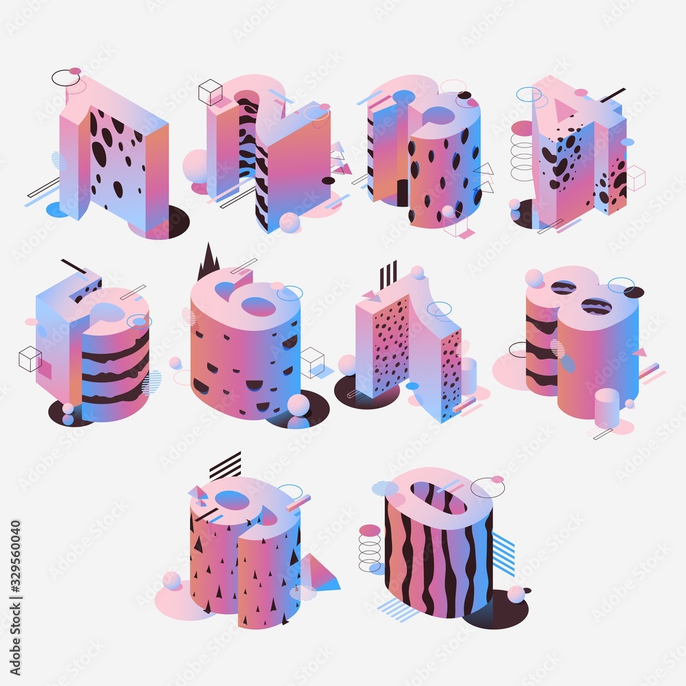 Vector isometric collection with pastel colored numbers set decorated ...
