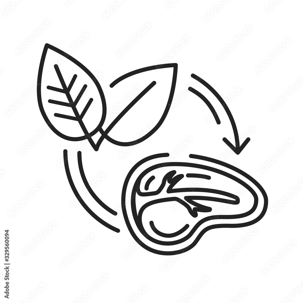 Plant-Based Meat black line icon. Meat made from plants. Designed and ...
