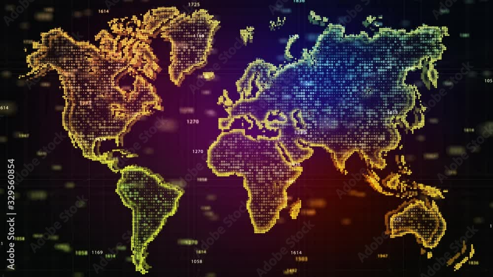 World Map. Animated random numbers World map with effects and glowing ...
