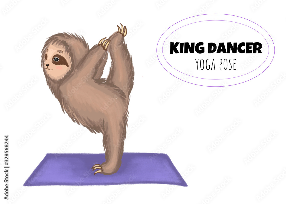 Funny Sloth yoga cartoon. Hand drawn illustration of cute sloth in king ...