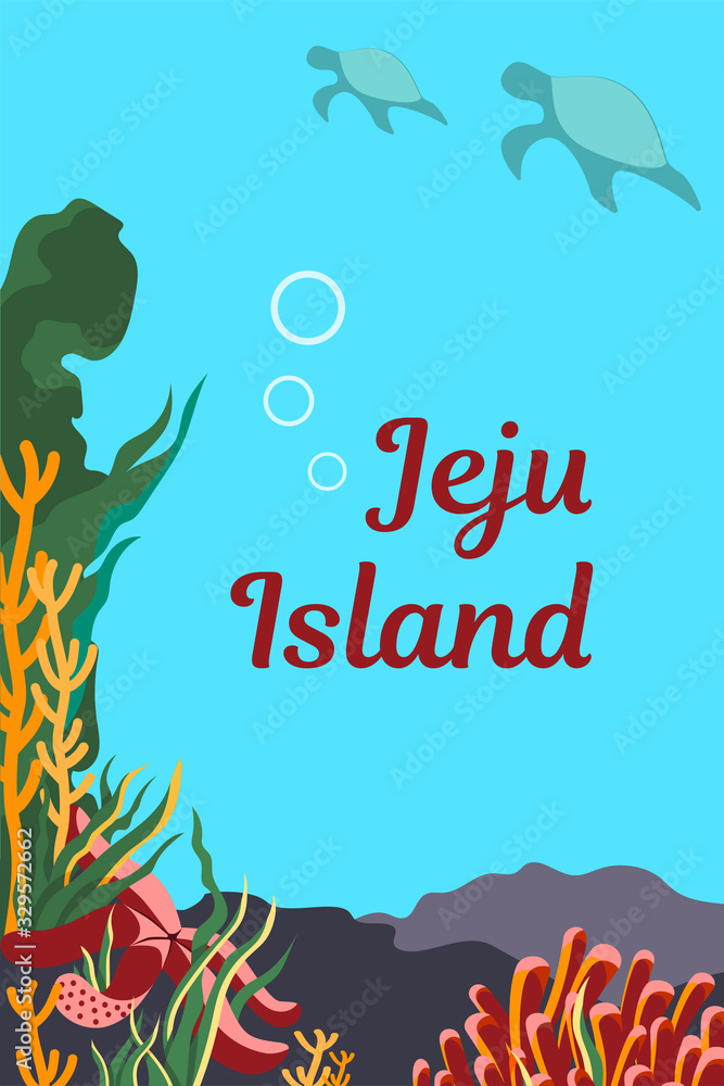 poster Jeju Island. marine life of Jeju Island. Template for cards ...
