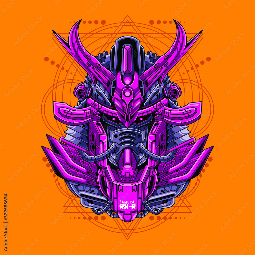 Mecha head samurai with sacred geometry pattern Stock Vector | Adobe Stock
