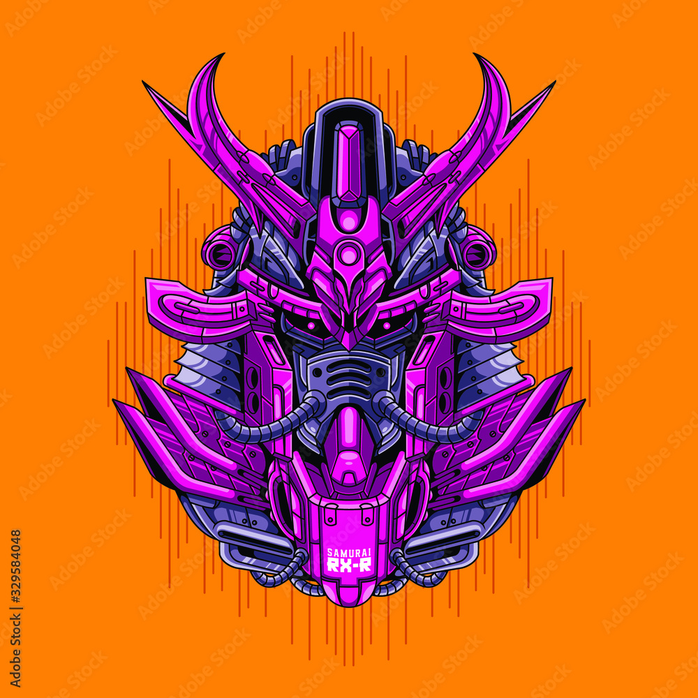 Mecha head samurai with sacred geometry pattern Stock Vector | Adobe Stock