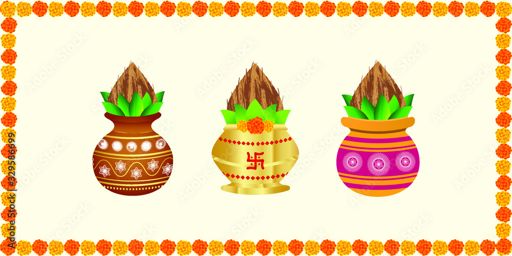 Vector Kalash Illustration Indian Decorative Eps 10 Set of 3 with ...