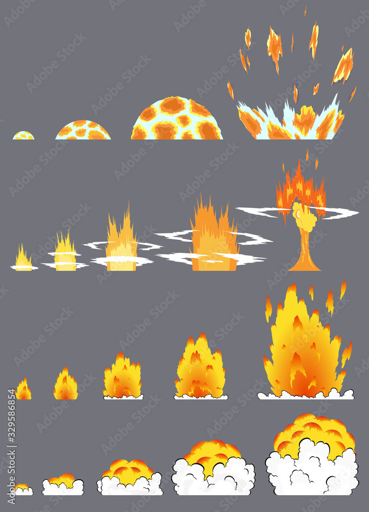 Animation of explosion effect in cartoon comic style. Cartoon explosion ...