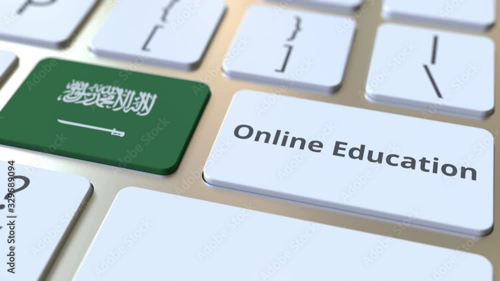 Online Education text and flag of Saudi Arabia on the buttons on the ...