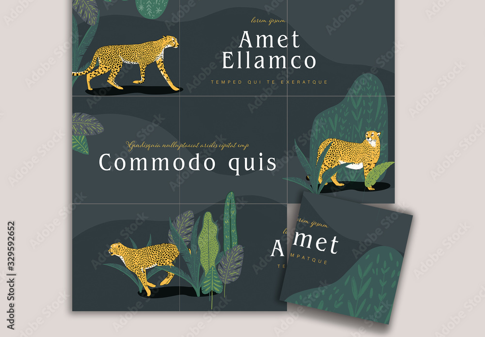 Social Media Grid Layout with Hand-Drawn Illustrations Stock Template ...