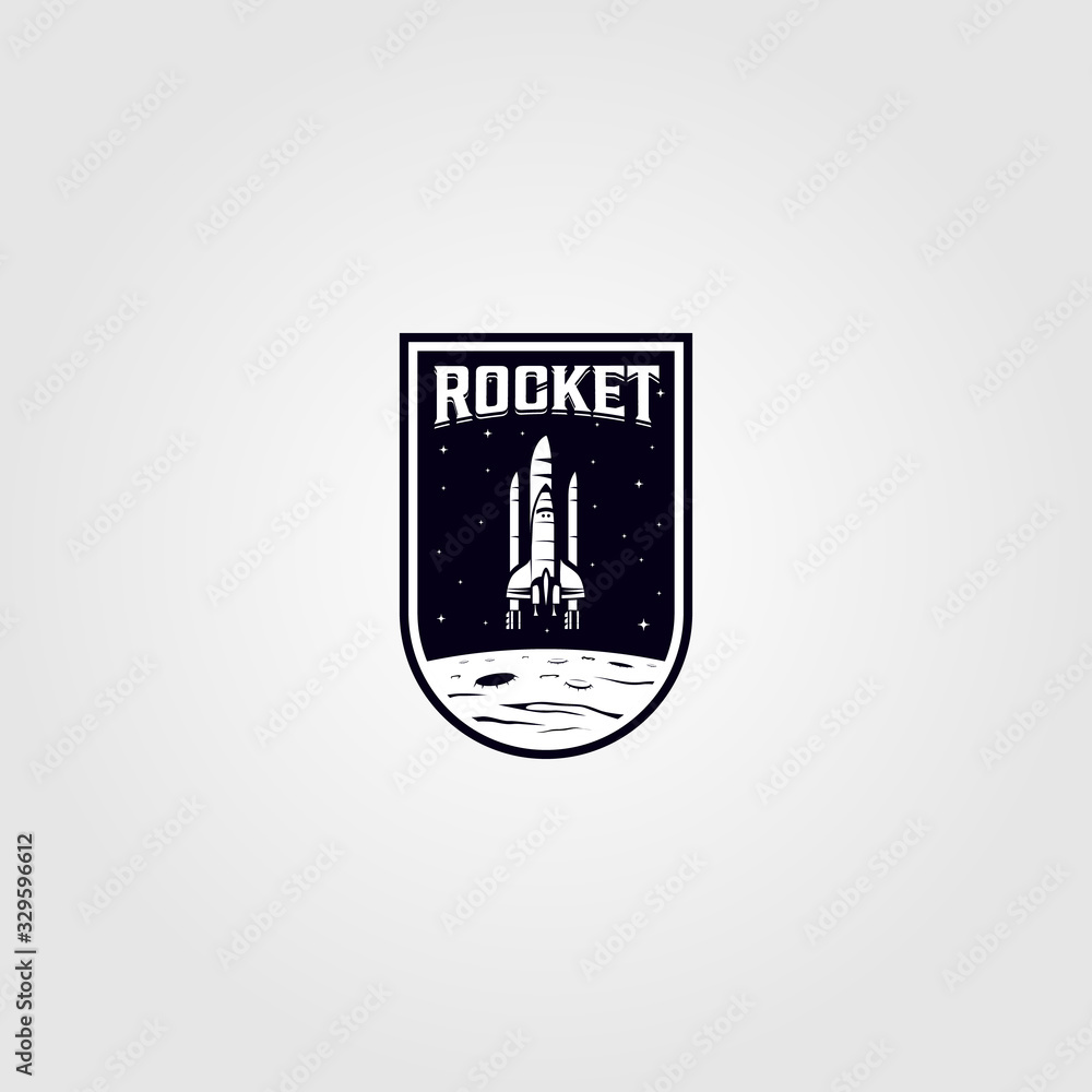 Vetor de vintage rocket space shuttle logo vector badge illustration do ...