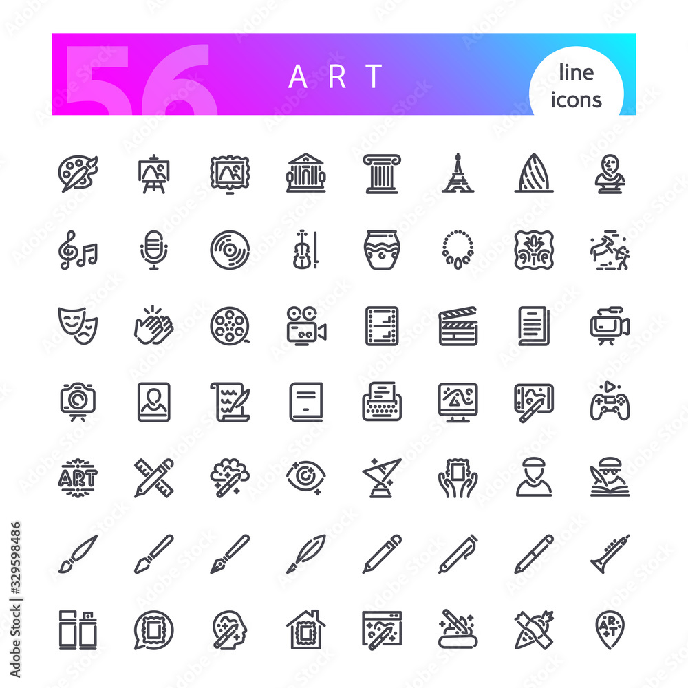 Set of 56 art line icons suitable for web, infographics and apps ...