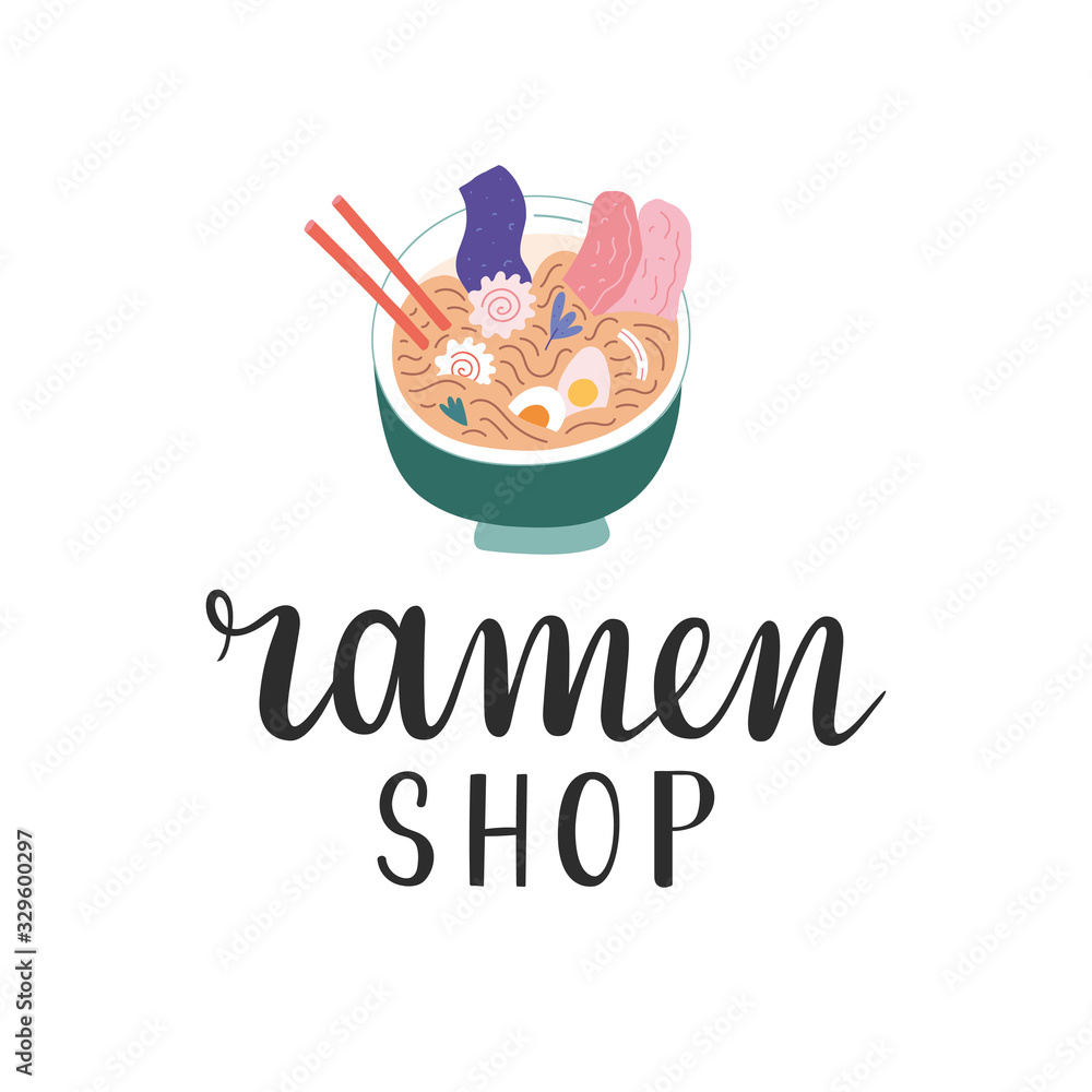 Ramen shop logo, handwritten lettering logotype for asian food cafe or ...