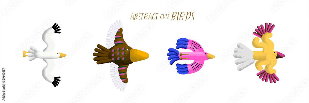 Vector cute illustration of abstract modern colorful birds. Set of ...