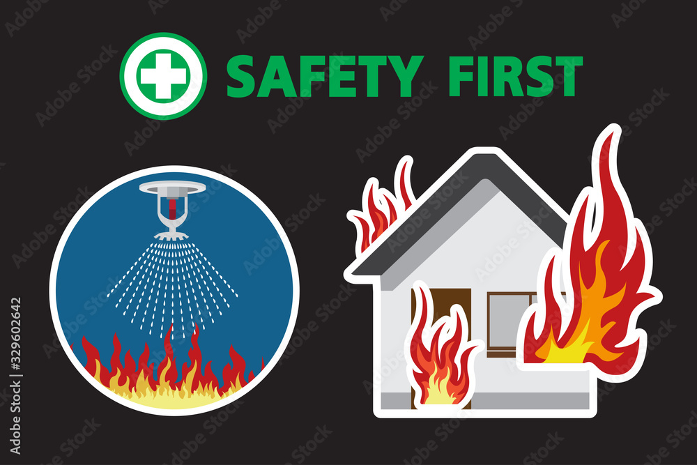 House On Fire,fire sprinkler ,Firefighter Vector, safety first Stock ...