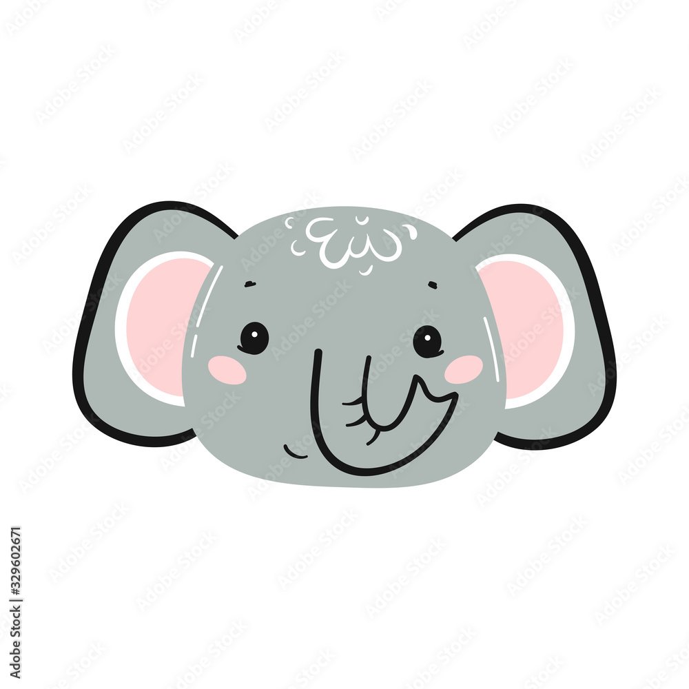Cute Elephant Head Print Design for Kids. Little Baby Elephant Face ...