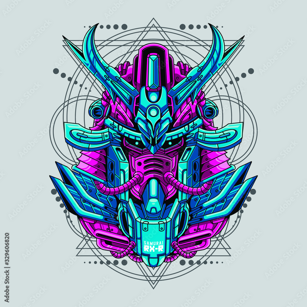 Mecha head samurai with sacred geometry pattern Stock Vector | Adobe Stock