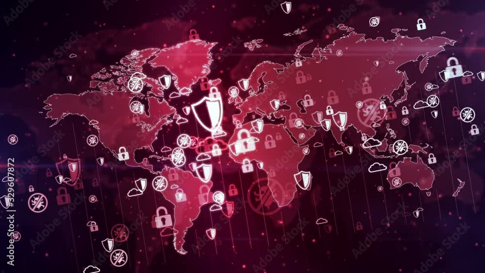 Cyber security, computer protection and digital safety symbols on ...