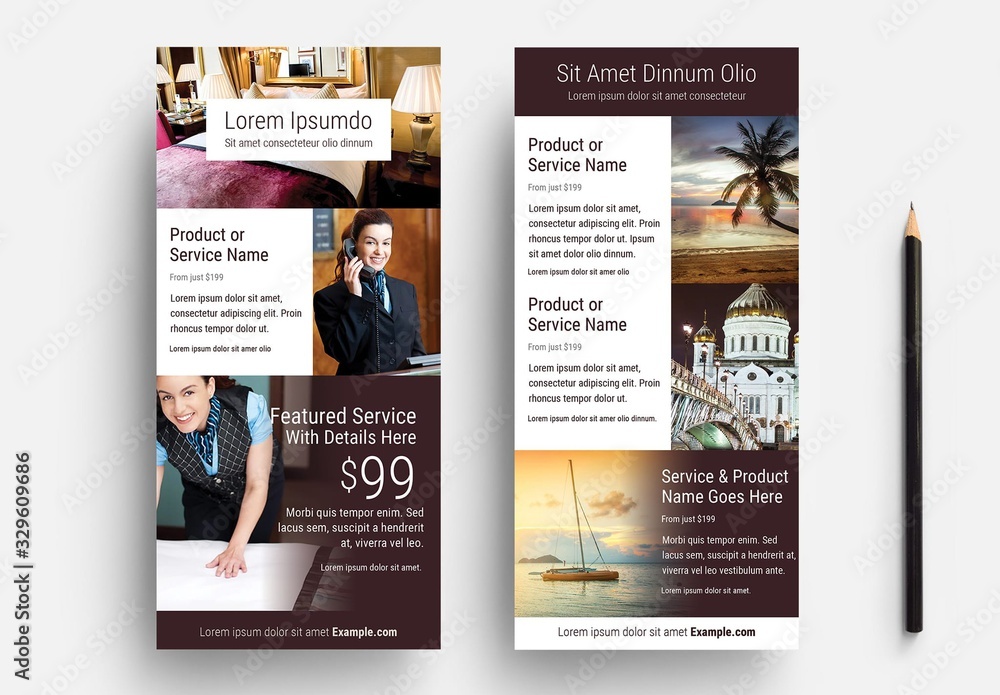 Dl Rack Card Layout with Dark Brown Accents Stock Template | Adobe Stock