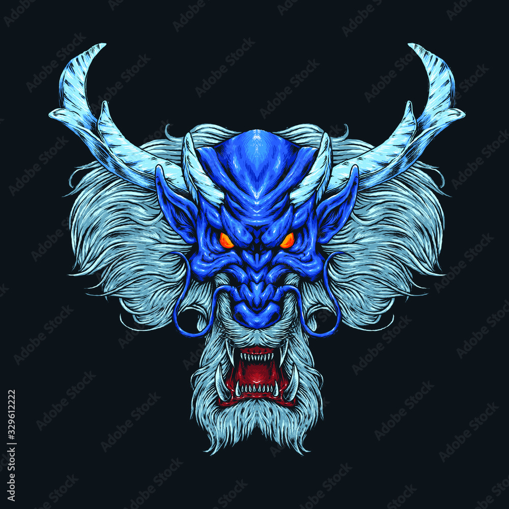 Blue dragon head illustration Stock Vector | Adobe Stock