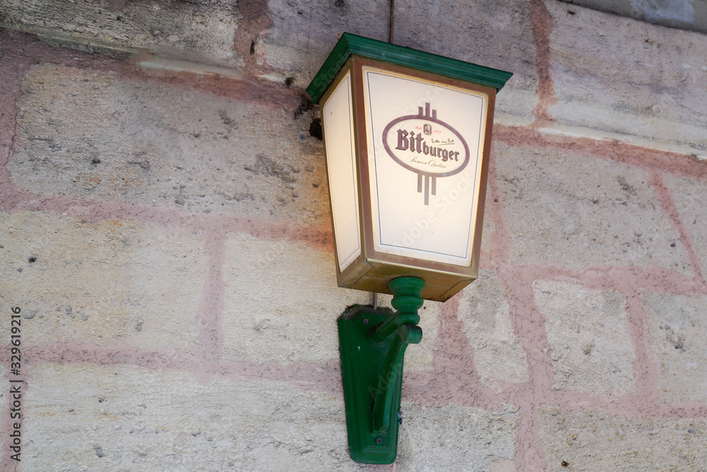 Bitburger lamp wall logo sign beer on pub exterior bar Stock Photo ...