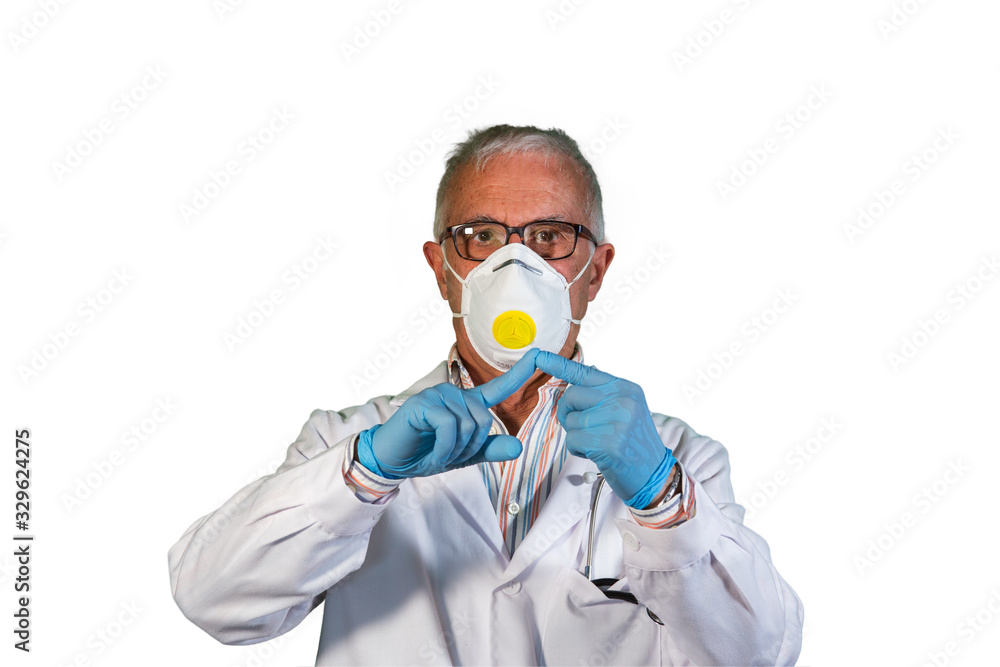 A doctor, protected by an anti-virus mask, counts with his fingers the ...