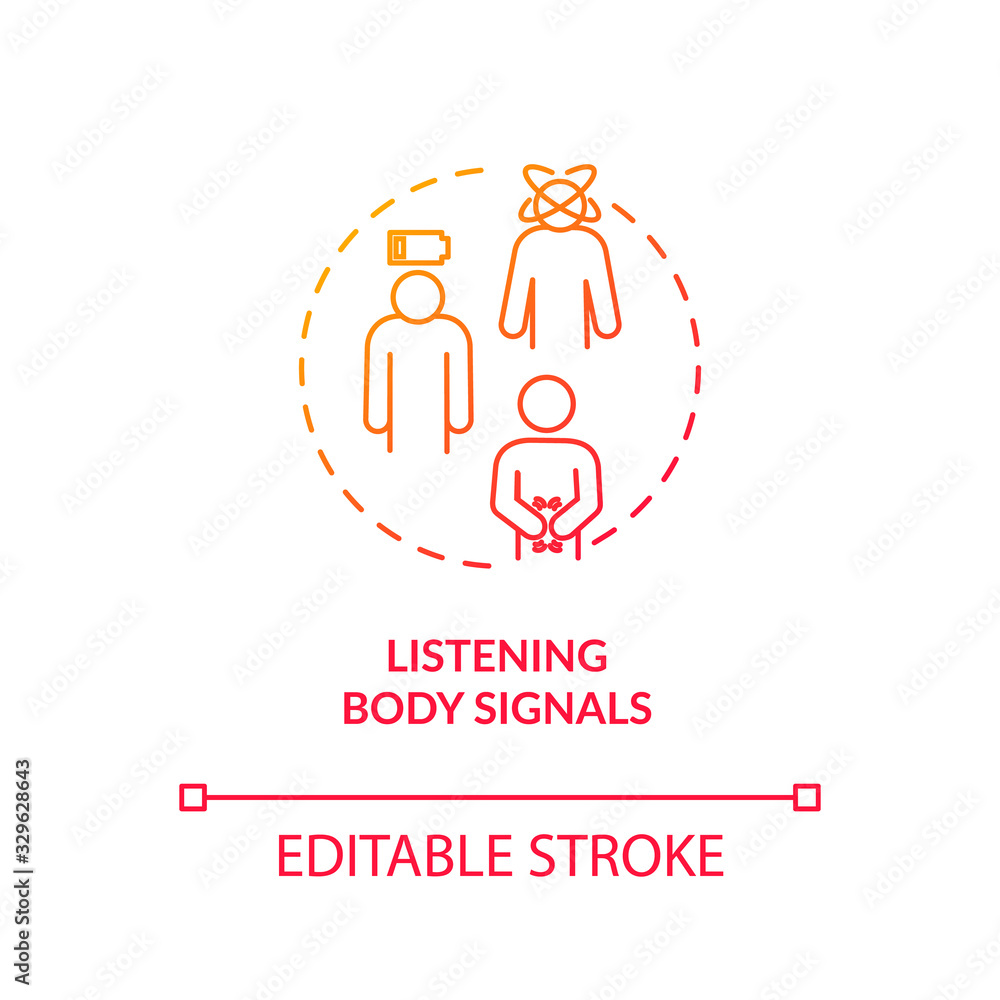 Listen body signal concept icon. Mindful nutrition idea thin line ...