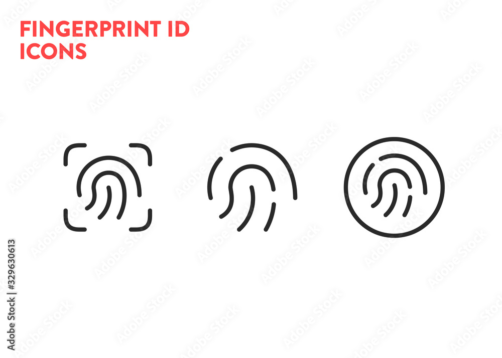 Id icons. Fingerprint scanning process icons. Fingerprint detection ...