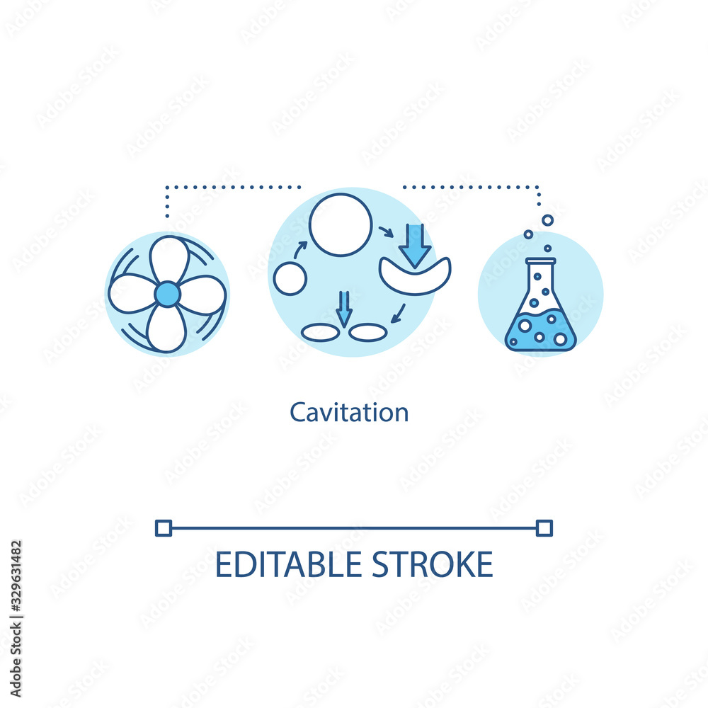 Cavitation concept icon. Rapid change in pressure process. Bubbles ... Cavitation concept icon. Rapid change in pressure process. Bubbles ...